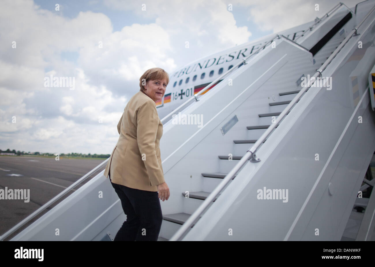 German Chancellor Angela Merkel boards the governmental aircraft Konrad ...