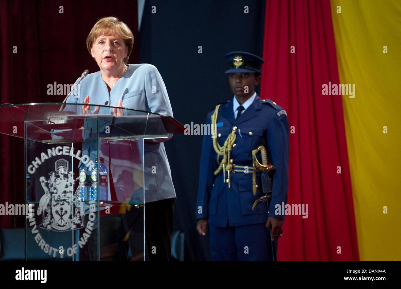 German Chancellor Angela Merkel addresses students in a speech at the ...