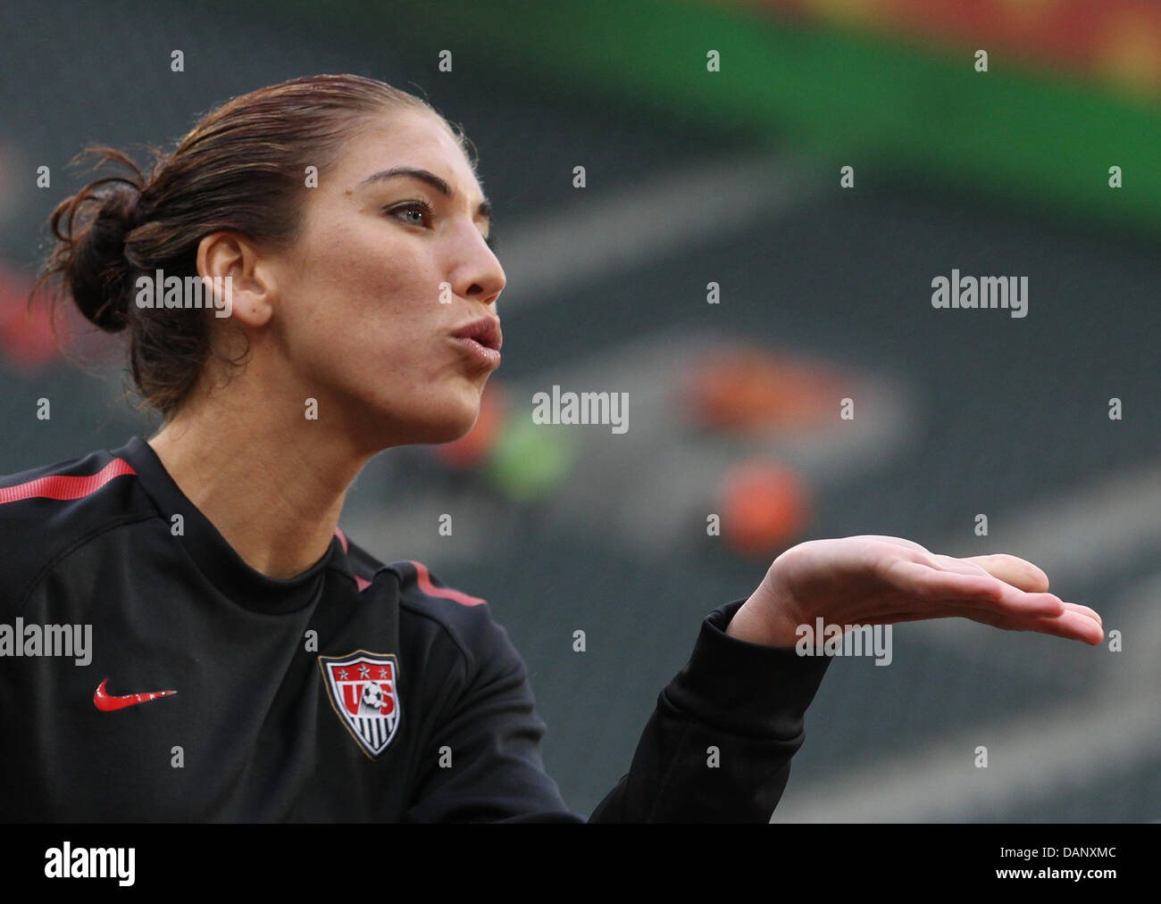 Goalkeeper Hope Solo of USA celebrates after the semi-final soccer ...