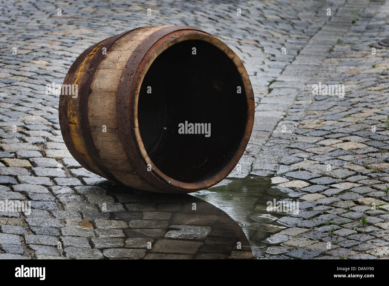 A bottomless barrel lays in front of a brewery in Kaufbeuren, Germany ...