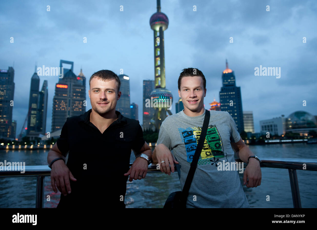 German divers Sascha Klein (L) and Patrick Hausding seen during a boot ...