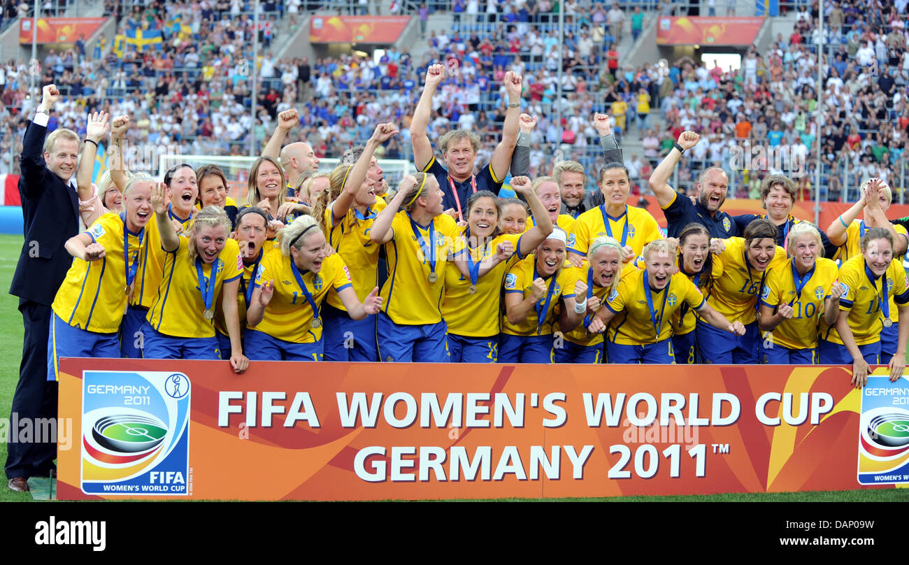 Sweden's team celebrates after winning the FIFA Women's World Cup third ...