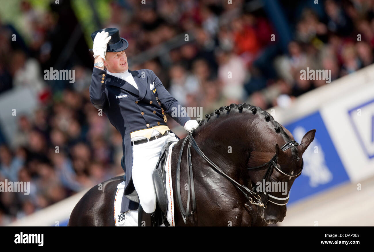 Matthias Alexander Rath riding Totilas thanks the audience during the ...