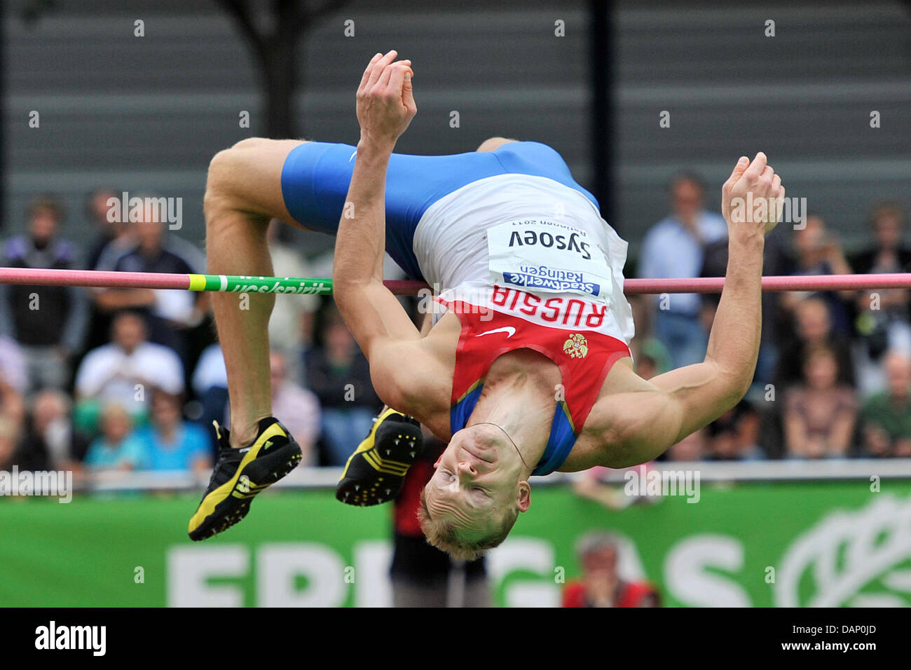 Russian decathlete Aleksey Sysoyev jumps during the high jump ...