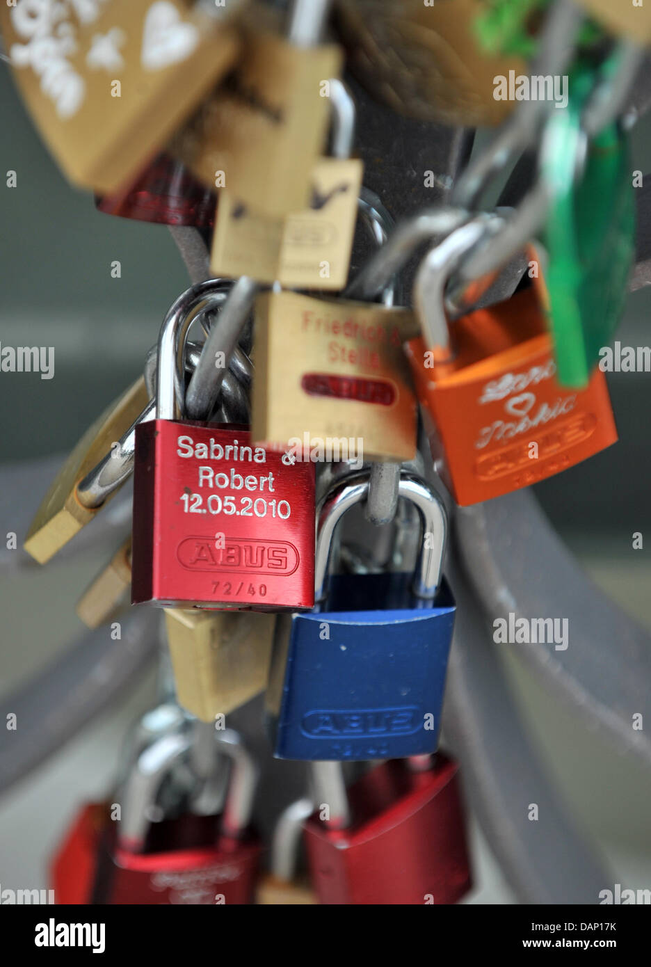 Countless so-called 'Love Locks' are fixed at the Eiserner Steg bridge ...