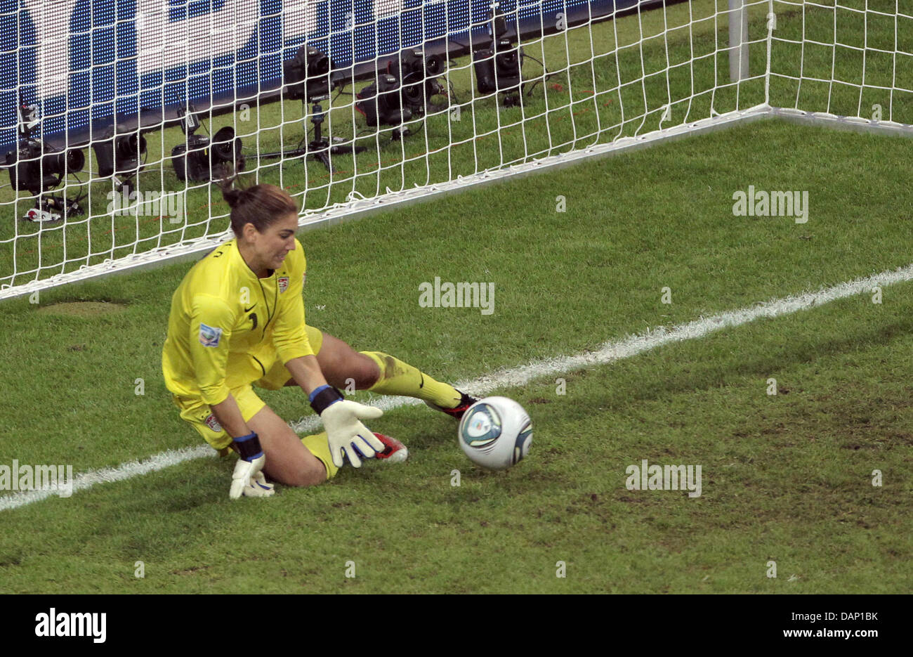 US goalkeeper Hope Solo saves a penalty during the shoot-out during the ...