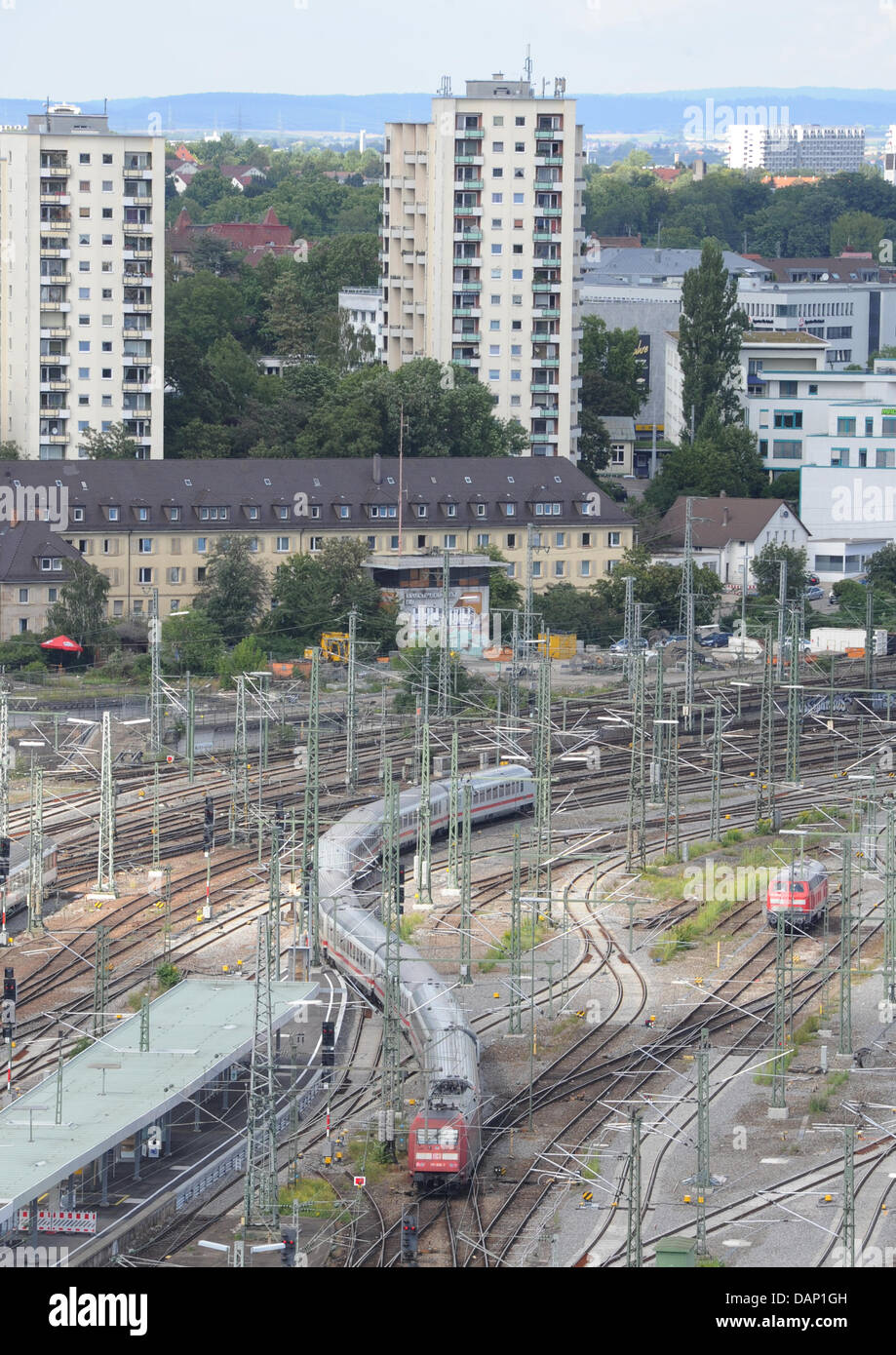 A view of the train tracks of the central railway station in Stuttgart ...