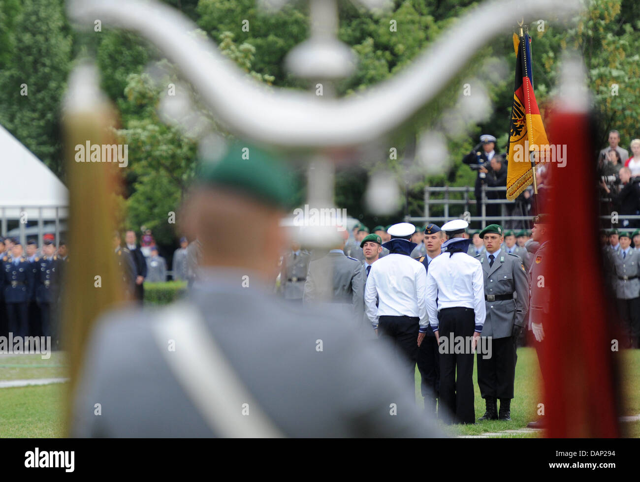 Recruits of the German Bundeswehr are sworn in during a solemn pledge ...