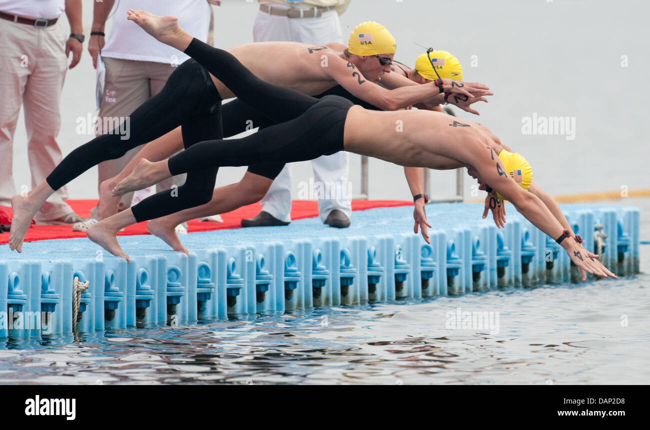 Andrew Gemmell, Sean Ryan and Ashley Twichell (L-R) from the US start ...