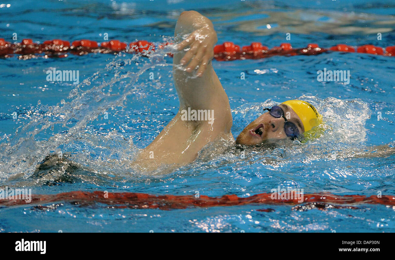 Swimmer Helge Meeuw of Germany swims during a training session at the ...