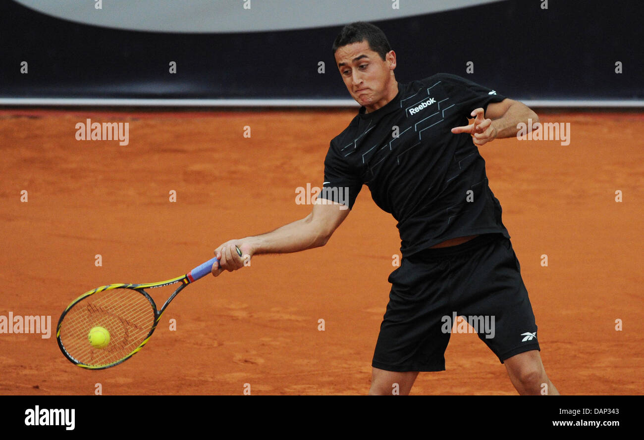 Spanish tennis professional Nicolas Almagro hits the ball during the ...