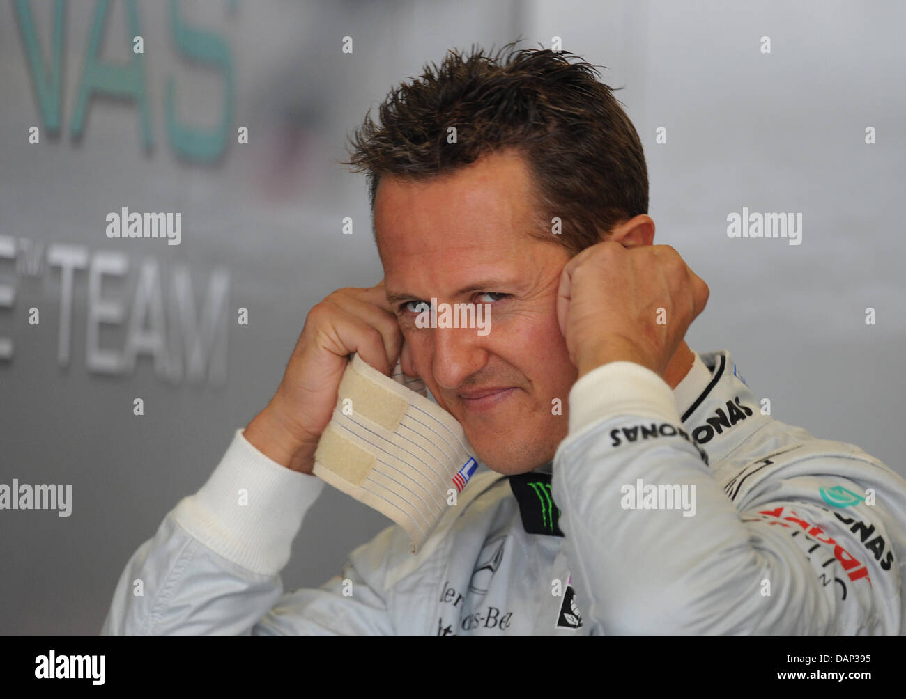 German Formula One driver Michael Schumacher of Mercedes GP seen during the first practice ...