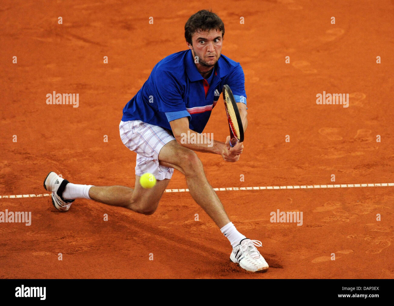 French tennis professional Gilles Simon hits the ball during the ATP ...