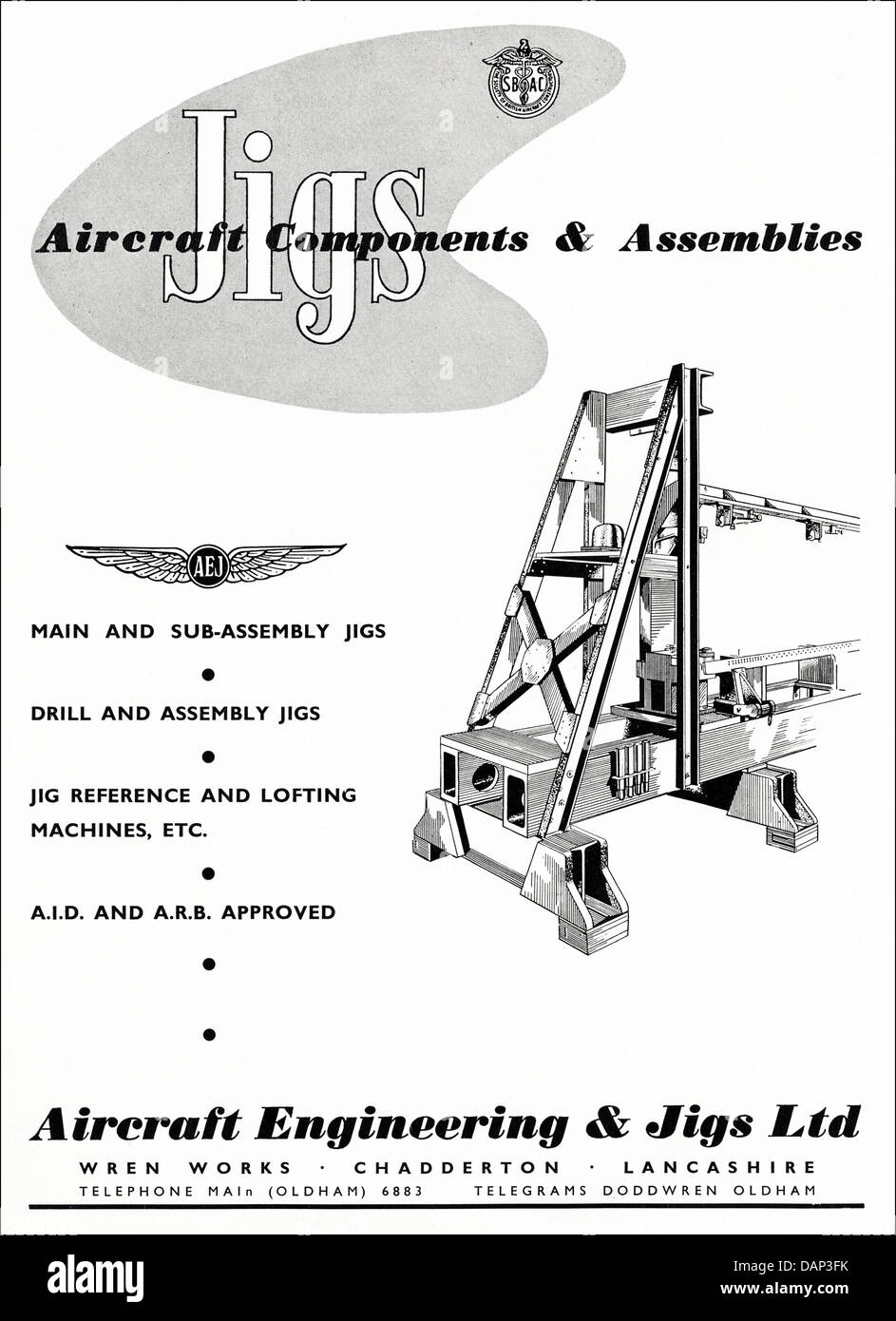 Advert for aircraft component & assembly jigs by Aircraft Engineering ...