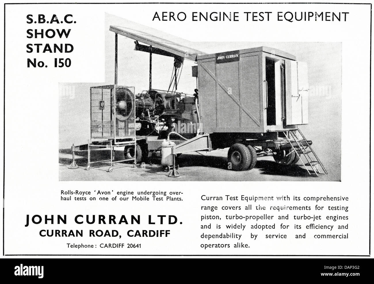 Advert for aero engine test equipment by John Curran Ltd Cardiff South ...