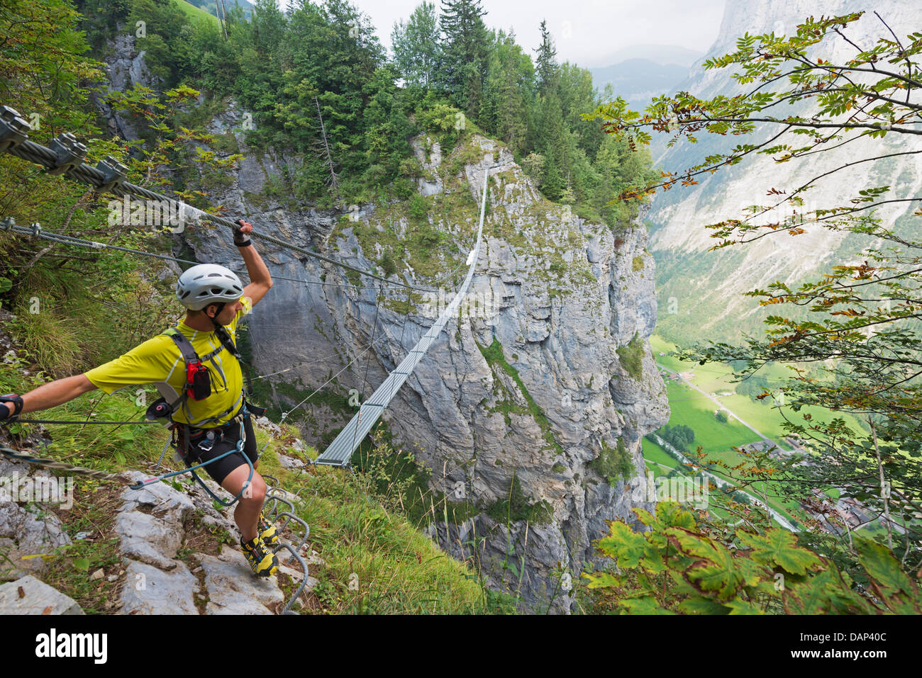 Europe, Swiss Alps, Switzerland, Bernese Oberland, Murren, via ferrata ...