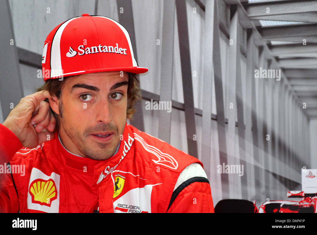 Spanish Formula One driver Fernando Alonso of Ferrari gestures during ...