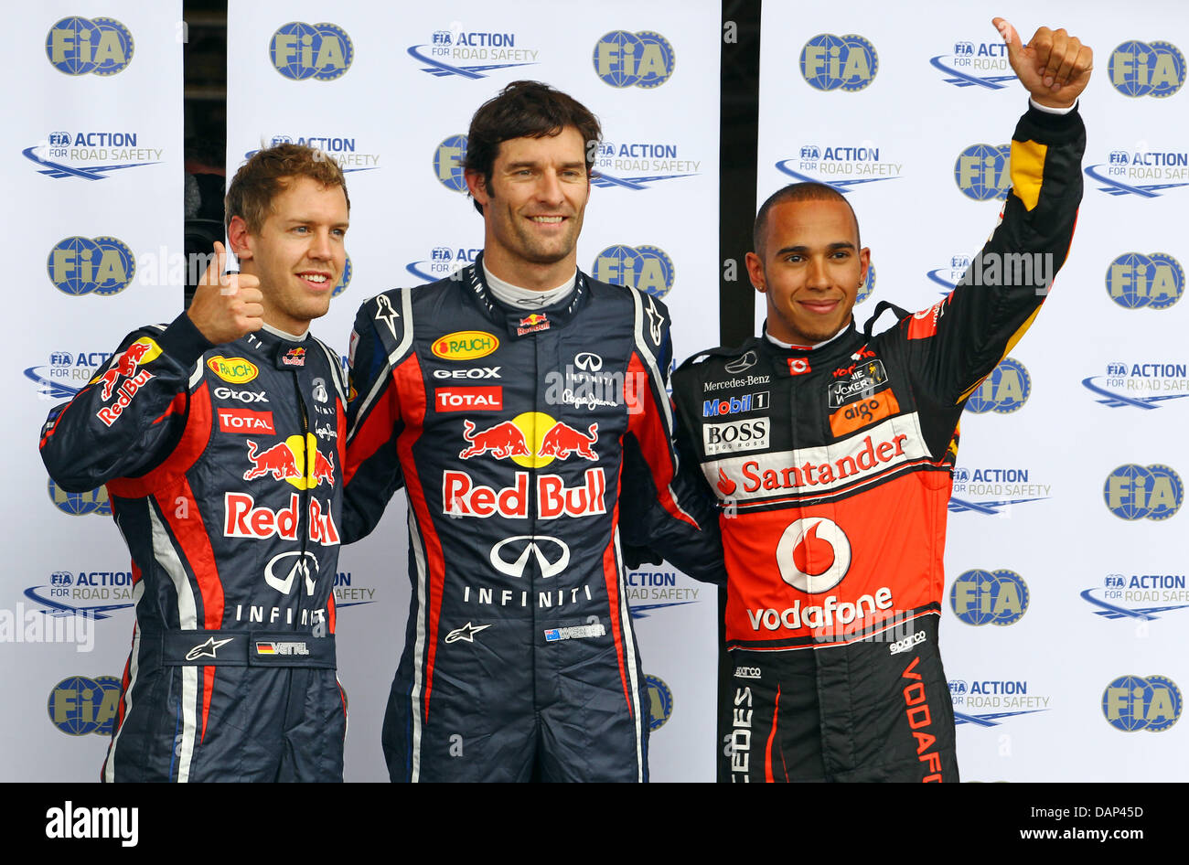 German Formula One driver Sebastian Vettel of Red Bull (L-R ...