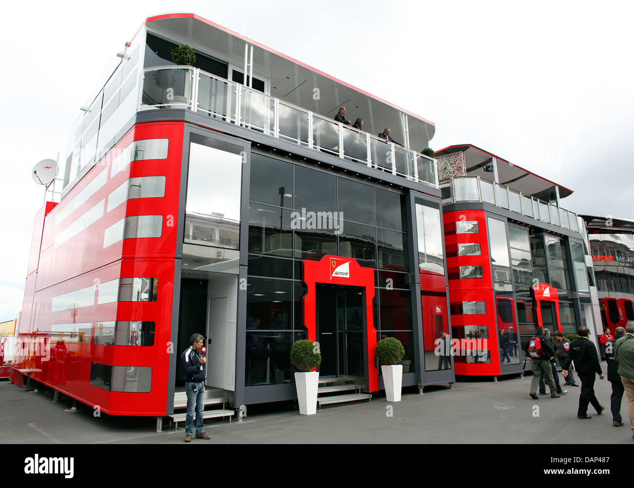 Motorhome of Ferrariin the paddock at the F1 race track of Nuerburgring ...