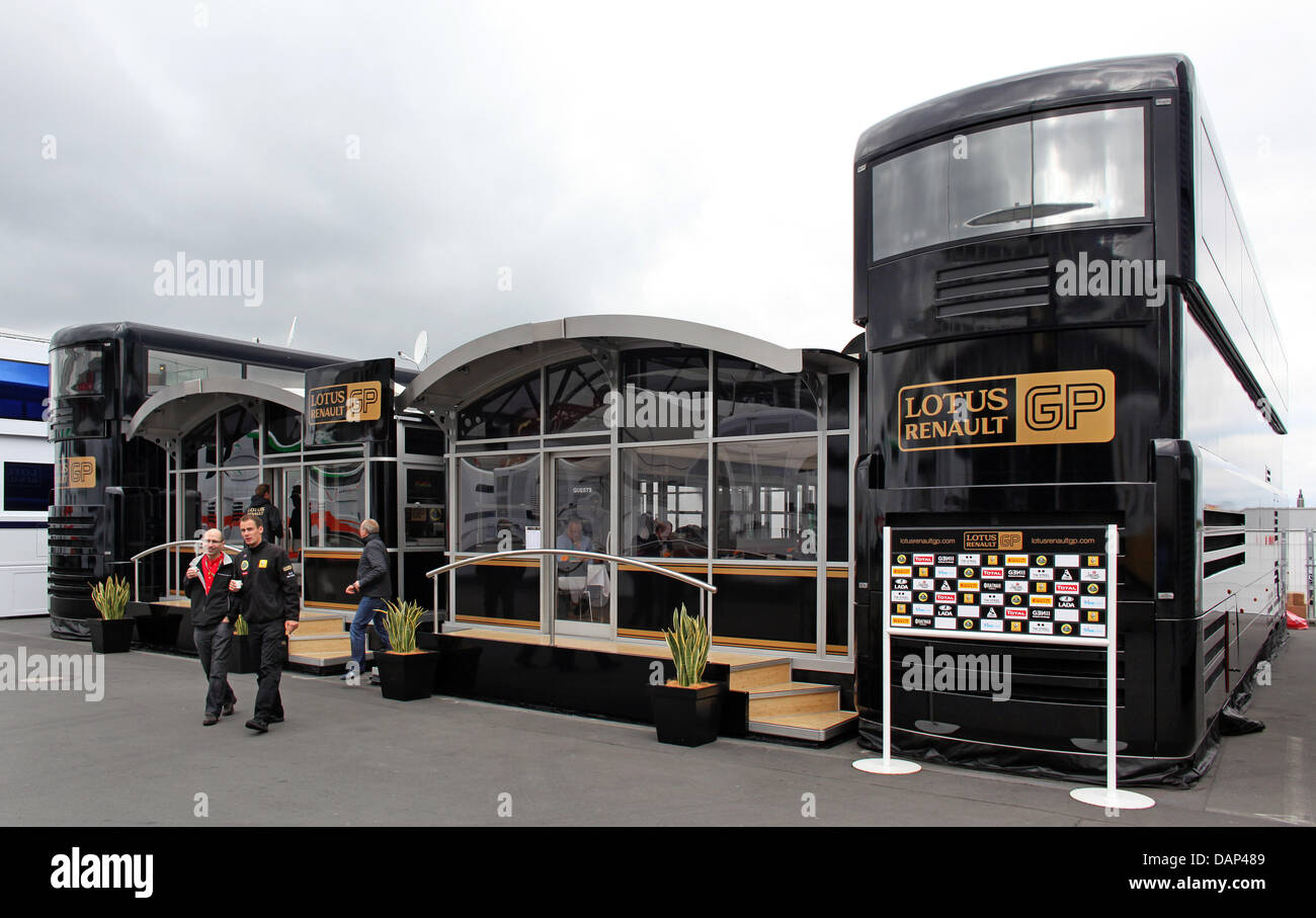 Motorhome of Lotus Renault in the paddock at the F1 race track of ...