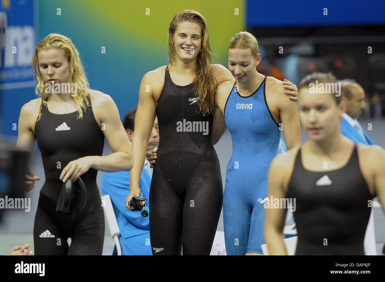 Swimmers Britta Steffen (L-R), Lisa Vitting, Daniela Schreiber and ...