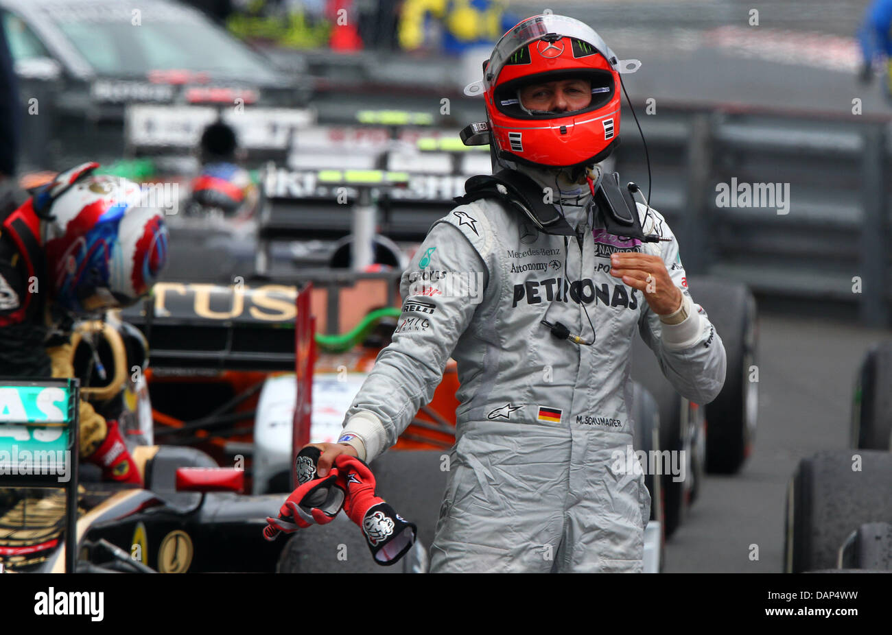 German Formula One driver Michael Schumacher of Mercedes GP reacts ...