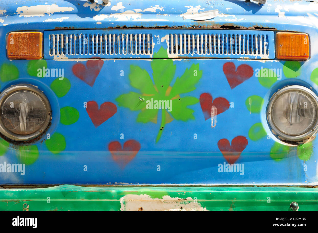 Greece, Crete, Matala, Painted hippie bus Stock Photo - Alamy