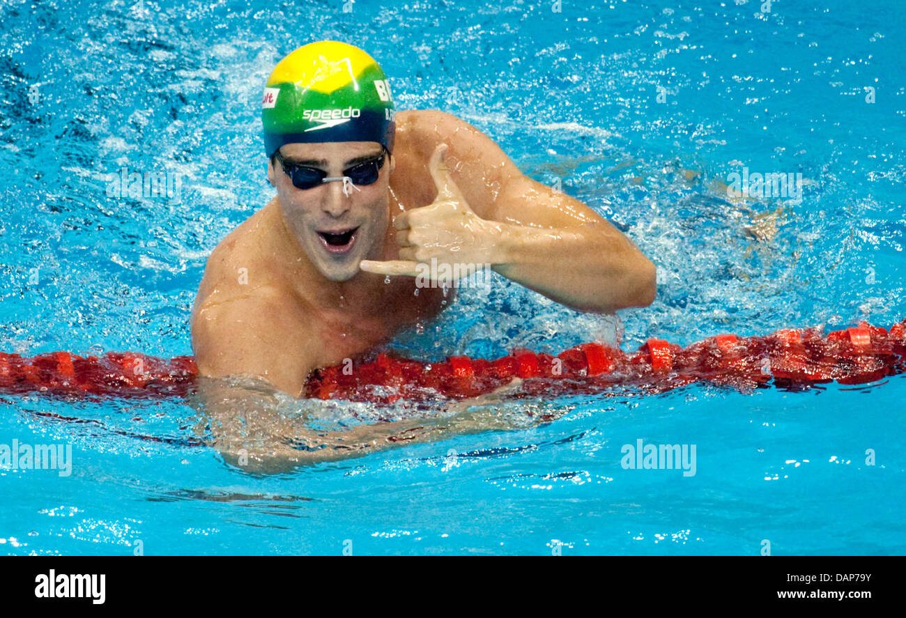 Bruno Frato of Brazil celebrates after qualifing in the men's 50m ...