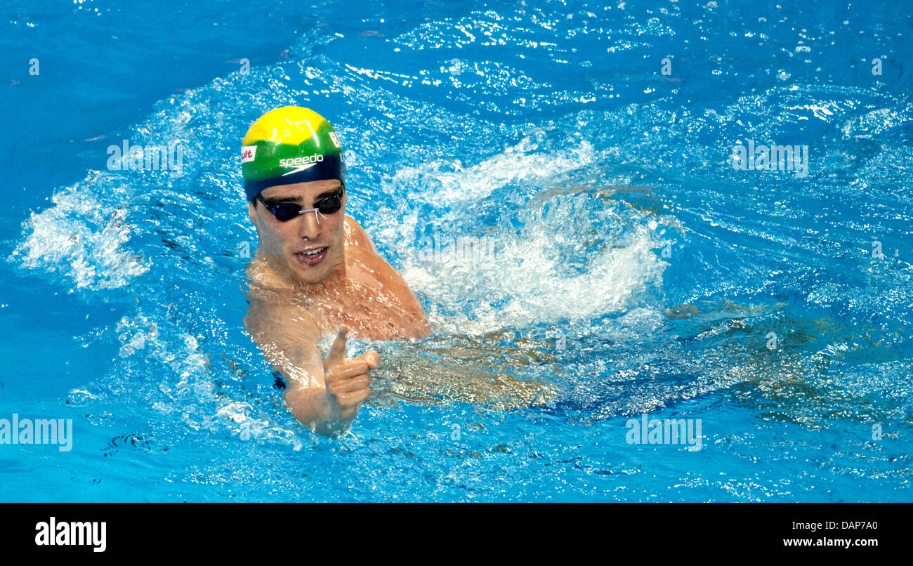 Bruno Frato of Brazil celebrates after qualifing in the men's 50m ...