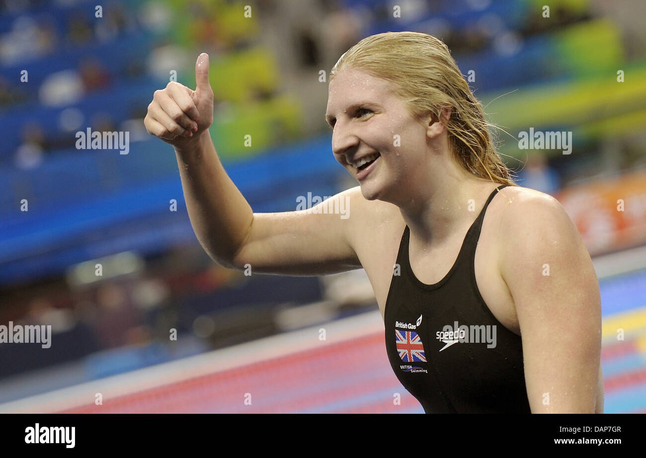 Swimmer Rebecca Adlington of Great Briton celebrates after winning the ...