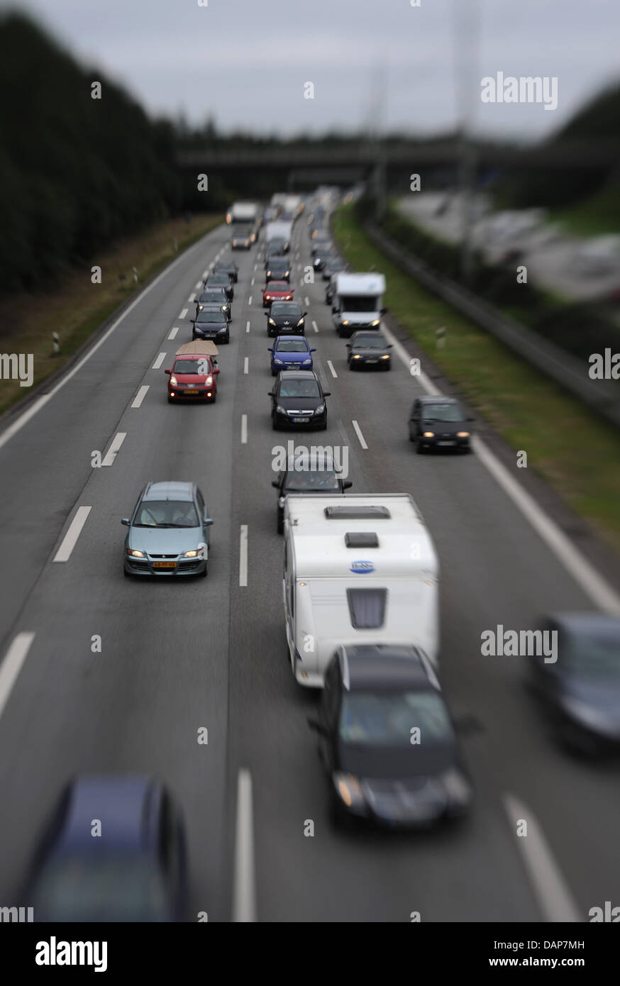 Cars accumulate on Autobahn A7 in Hamburg, Germany, 30 July 2011. A ...