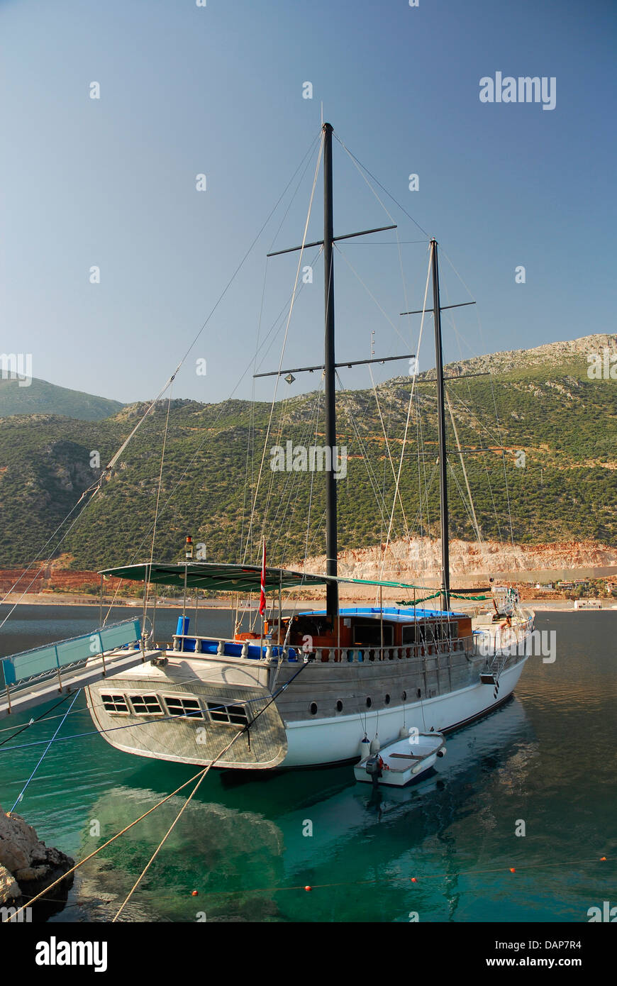 Turkey, Antalya, Sailing ship in bay at Cukurbag Peninsula Stock Photo ...