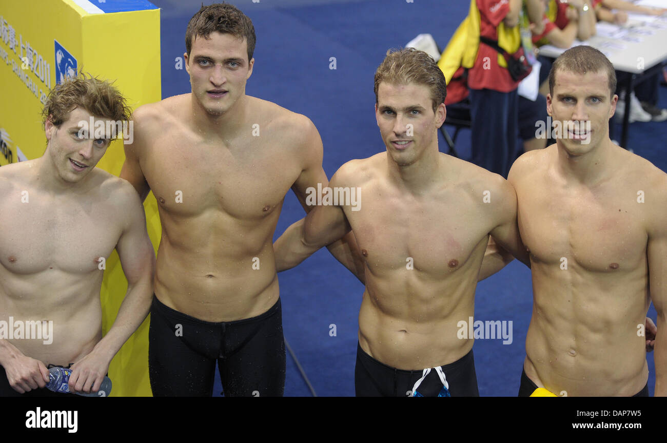 Swimmers Helge Meeuw (L-R), Markus Deibler, Benjamin Starke and Hendrik ...