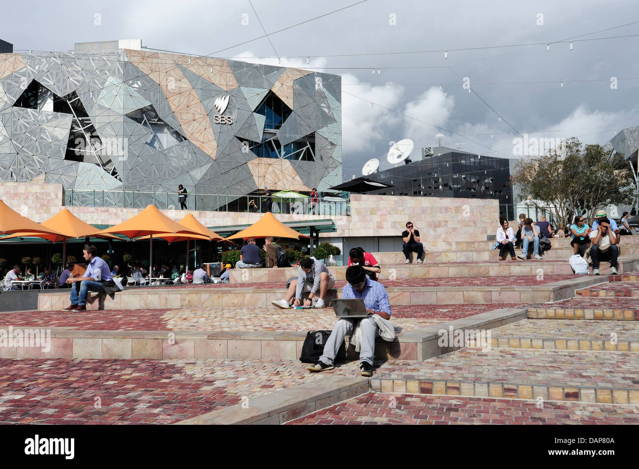 Australia, Victoria, People in front of Federation Square Stock Photo ...
