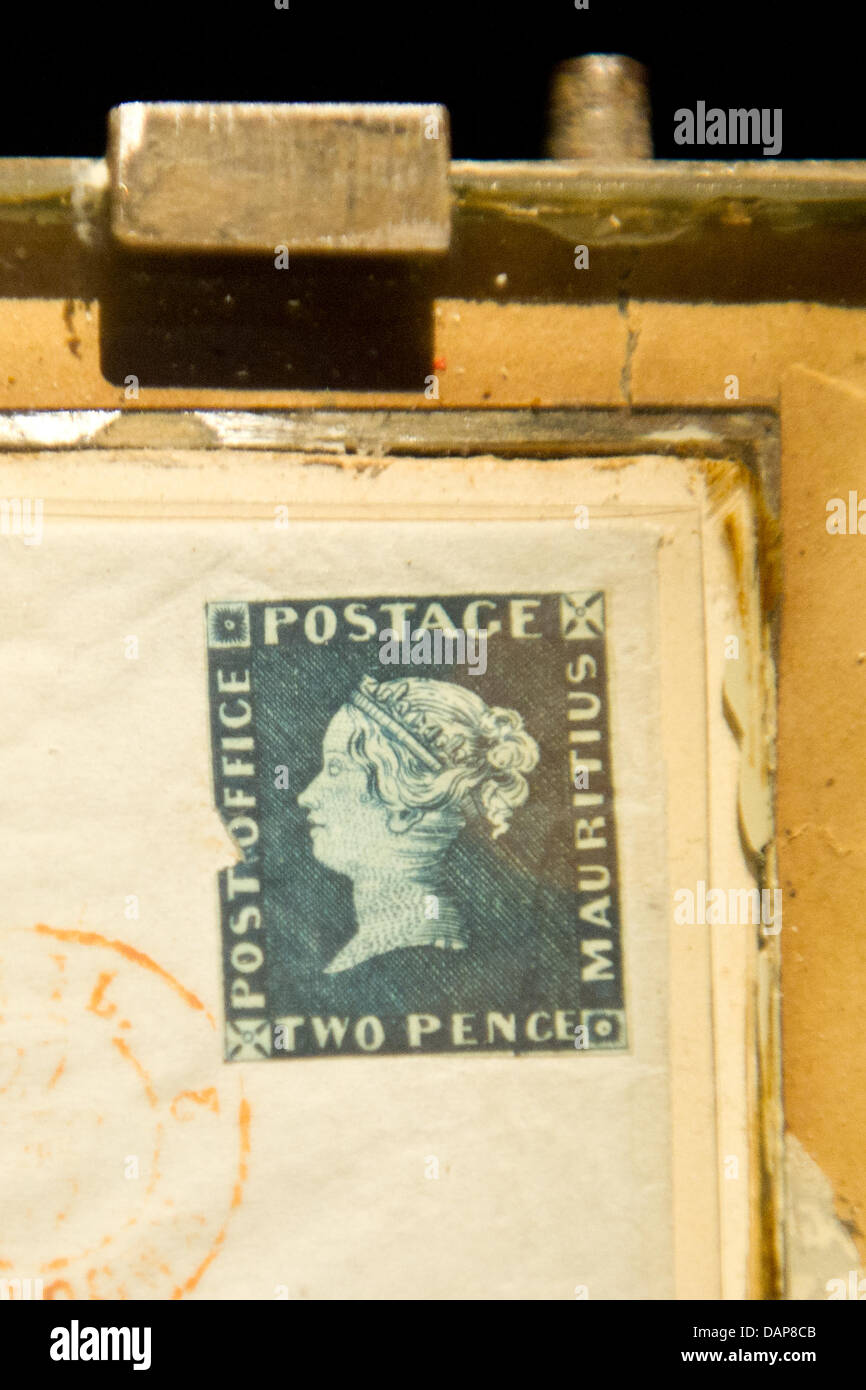 The rare stamp Blue Penny is pictured in the treasure hall of the ...