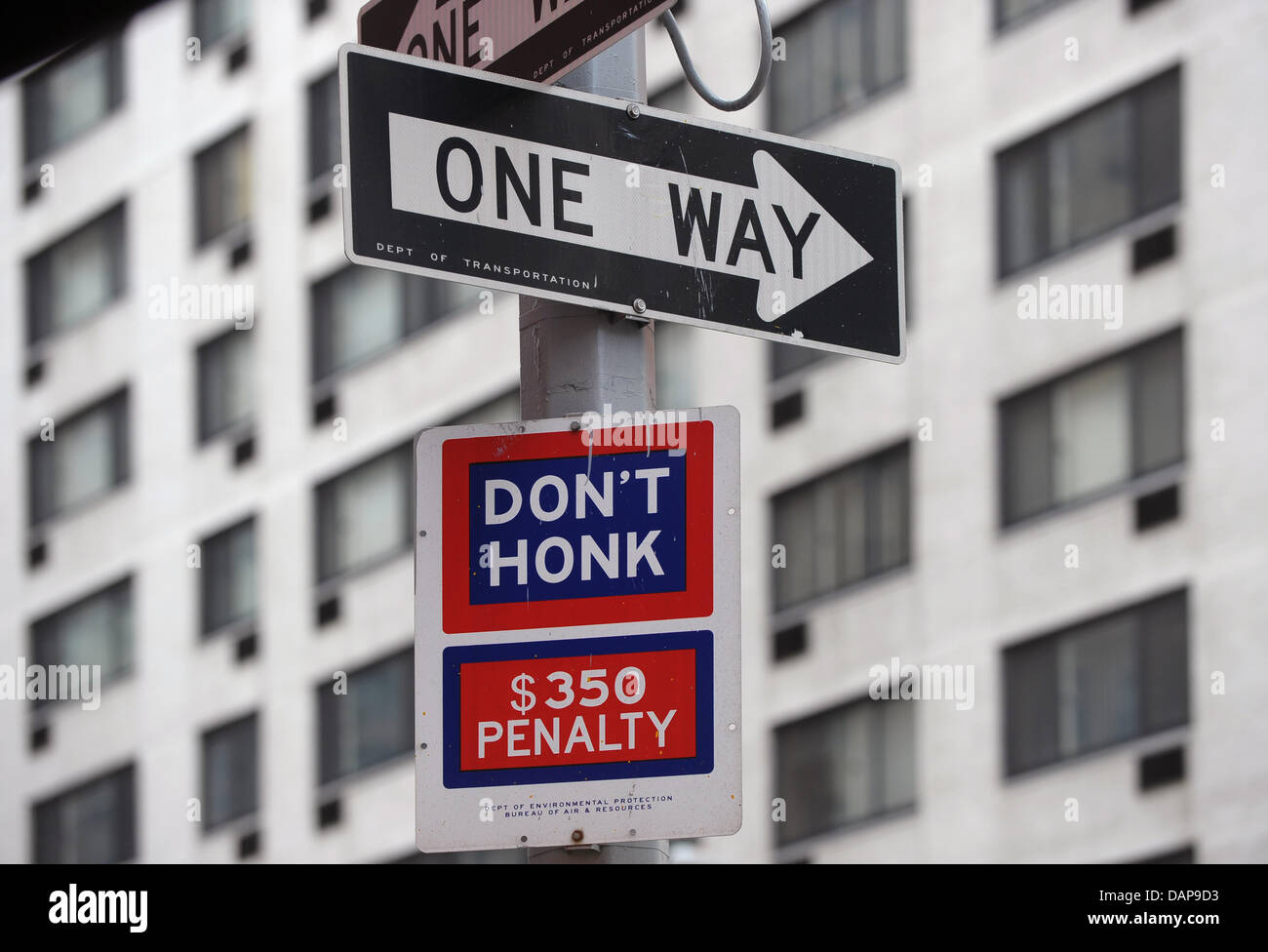 A sign with the lettering 'Don't Honk' is situated on 49th Street in ...