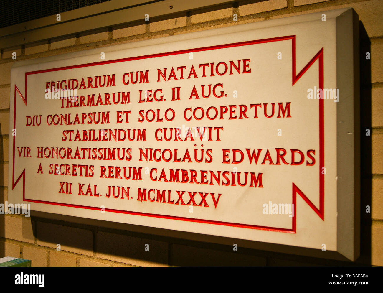 Modern Latin inscription dedication of the restoration of the bath ...