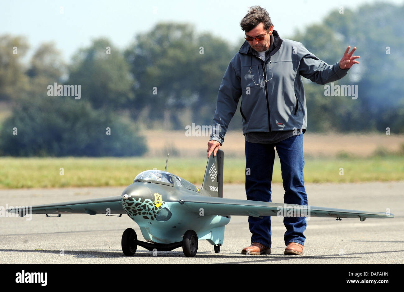 Model maker Henry Lorins prepares his German jet fighter Messerschmittt ...