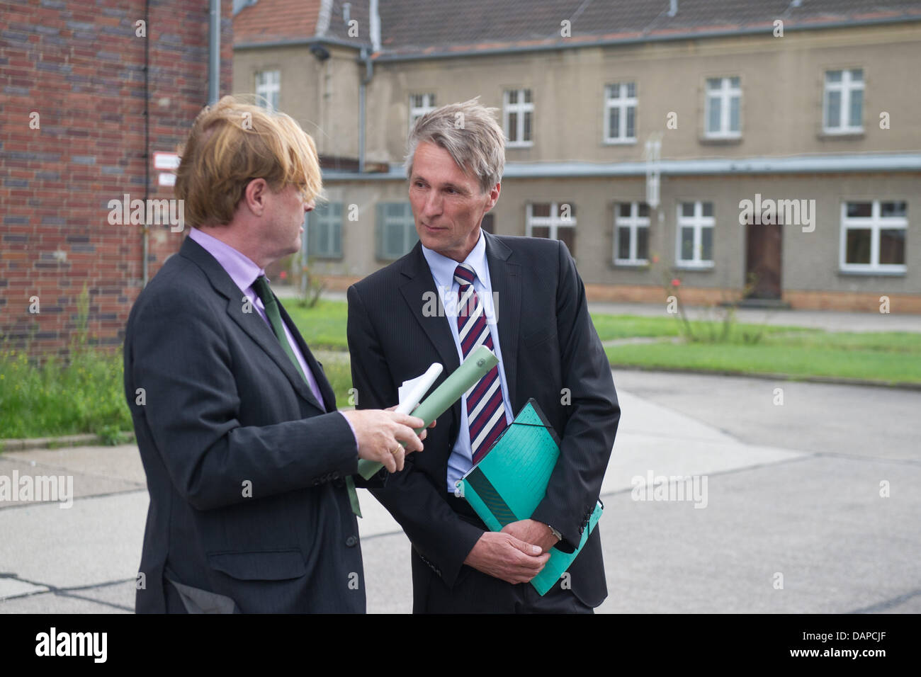 Director of the memorial Hohenschoenhausen, Hubertus Knabe (R) talks to ...