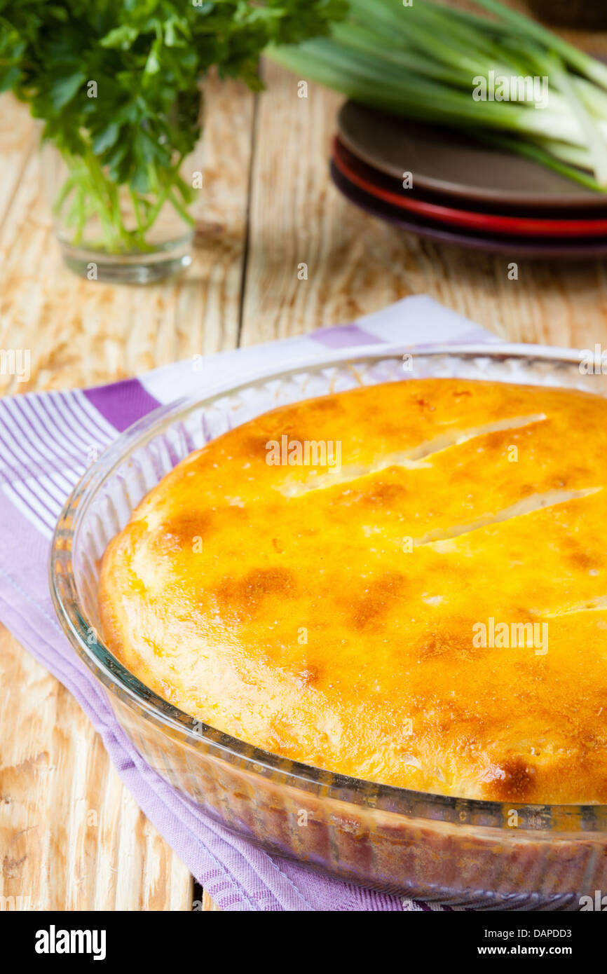round yellow pie baking dish, food Stock Photo - Alamy