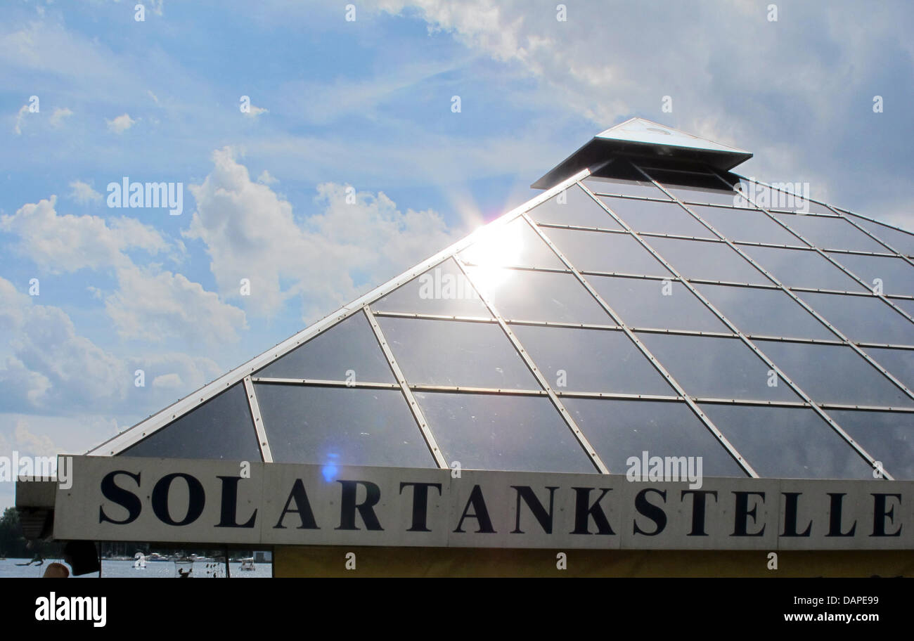 A solar filling station of a solar boat rental service is pictured in ...