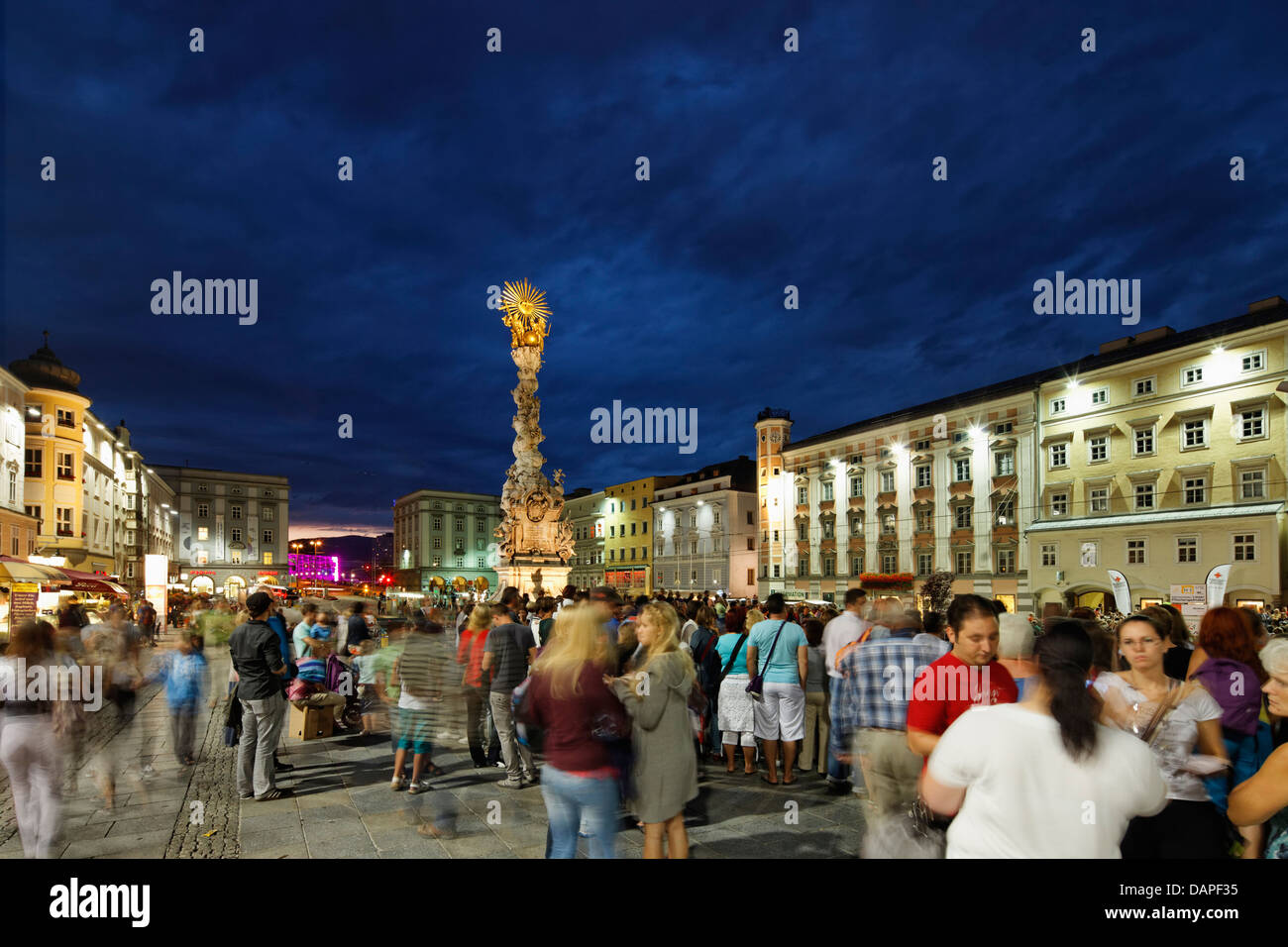 Austria, Upper Austria, Linz, People at Hauptplatz Square Stock Photo ...
