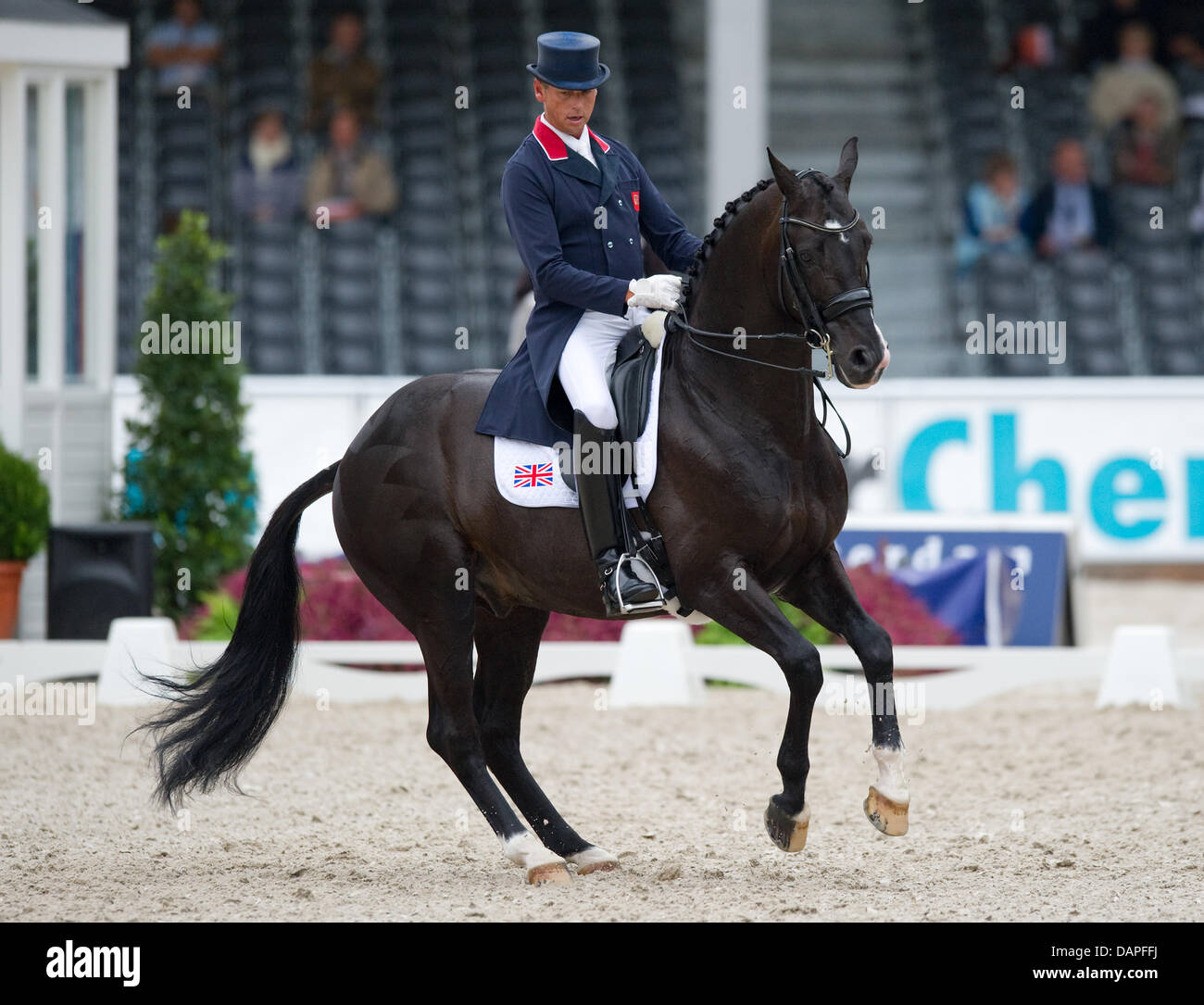 British dressage rider Carl Hester performs his skills with his horse ...