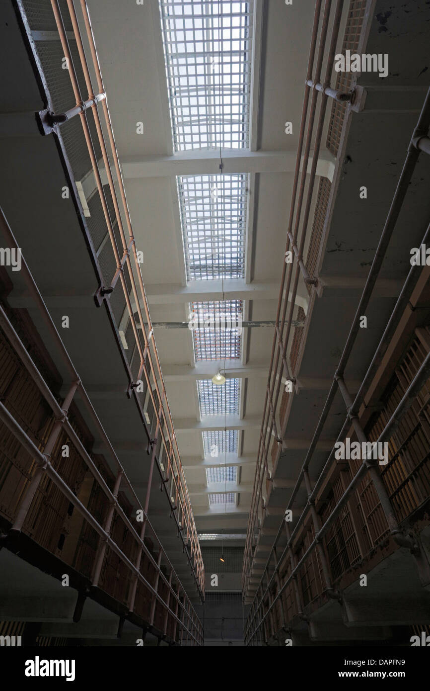 Line of prison cells in Alcatraz prison San Francisco California Stock ...