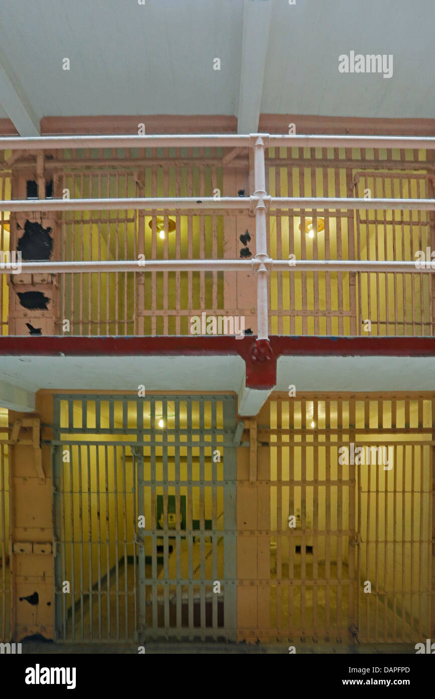 Line of prison cells in Alcatraz prison San Francisco California Stock ...