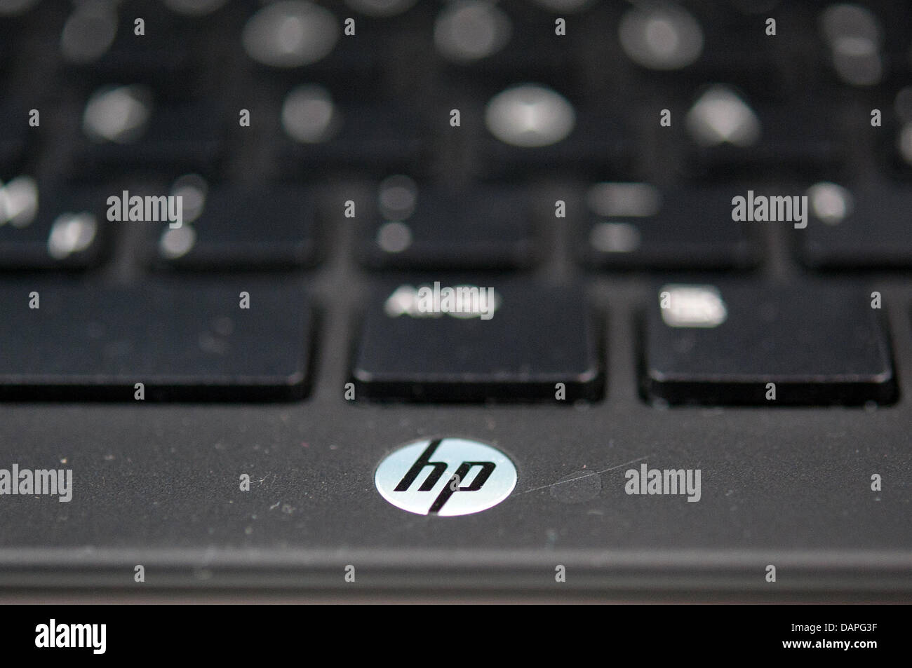 The keyboard of a Hewlett-Packard computer with logo is pictured at an ...