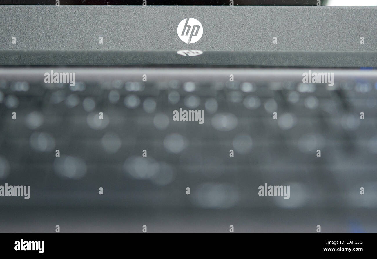 The keyboard of a Hewlett-Packard computer with logo is pictured at an ...
