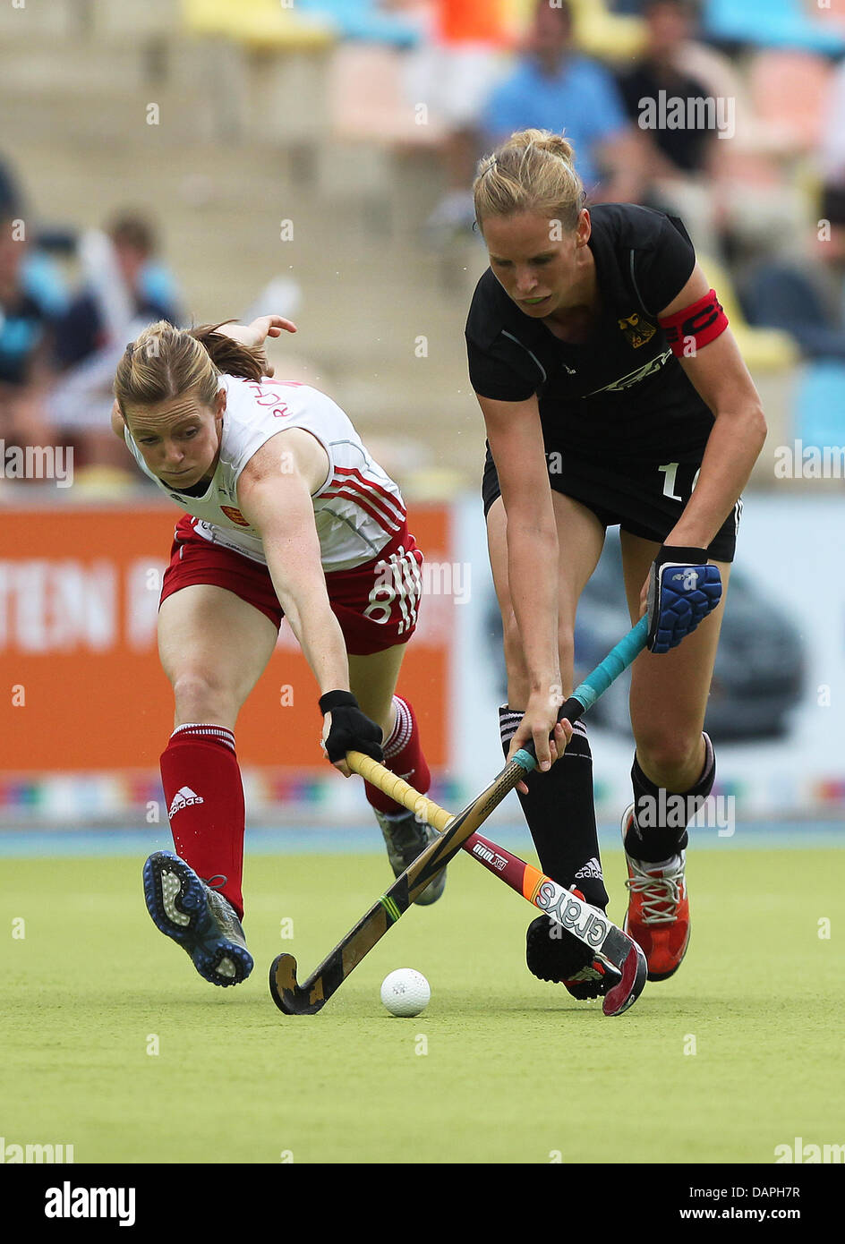 Germany's Fanny Rinne tackles England's Helen Richardson during a women ...