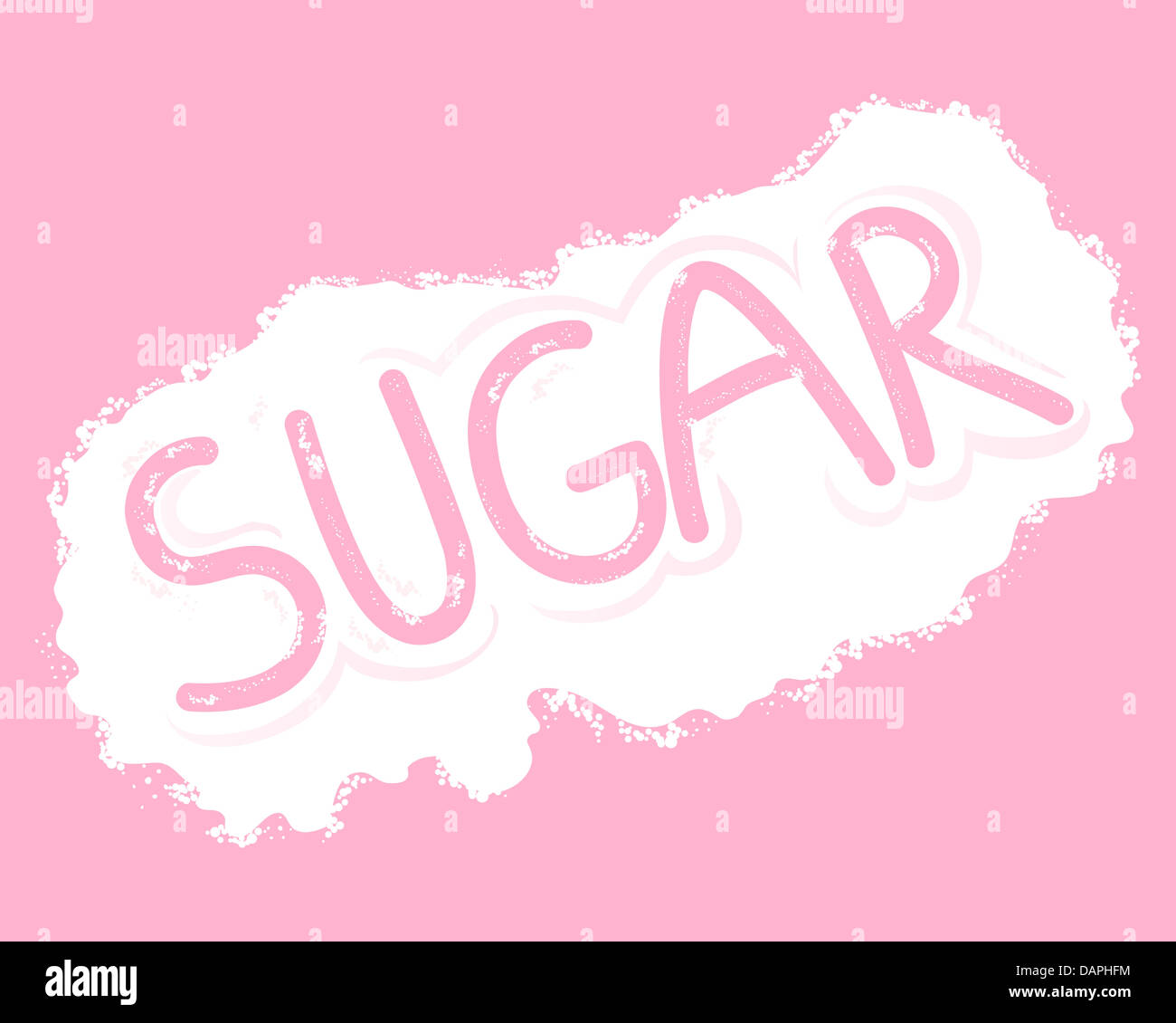an illustration of a sprinkle of sugar granules with the word sugar ...