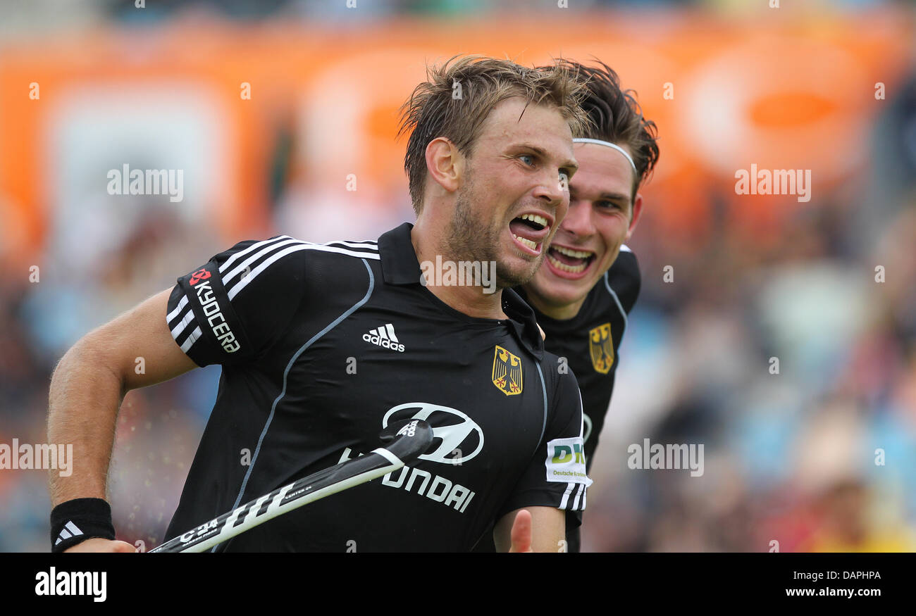 Germany's Moritz Fuerste celebrates his 3:0 goal with Christopher ...